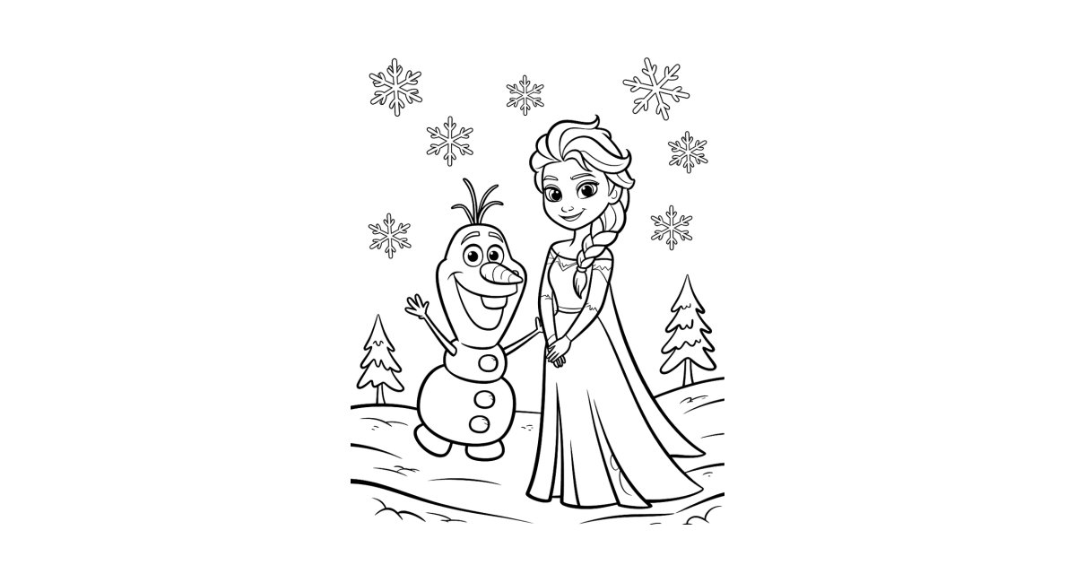 Elsa en Olaf in de winter kleurplaat — Gratis printen | Minipret
