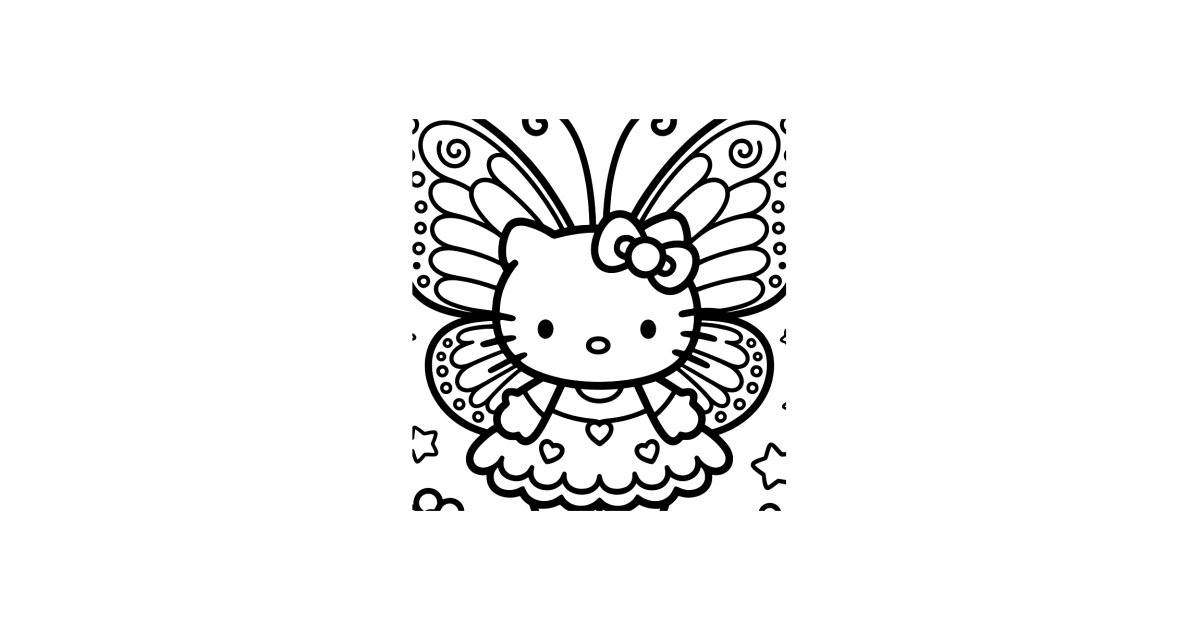 Hello Kitty kleurplaat fee met vleugels | Gratis printen | Minipret