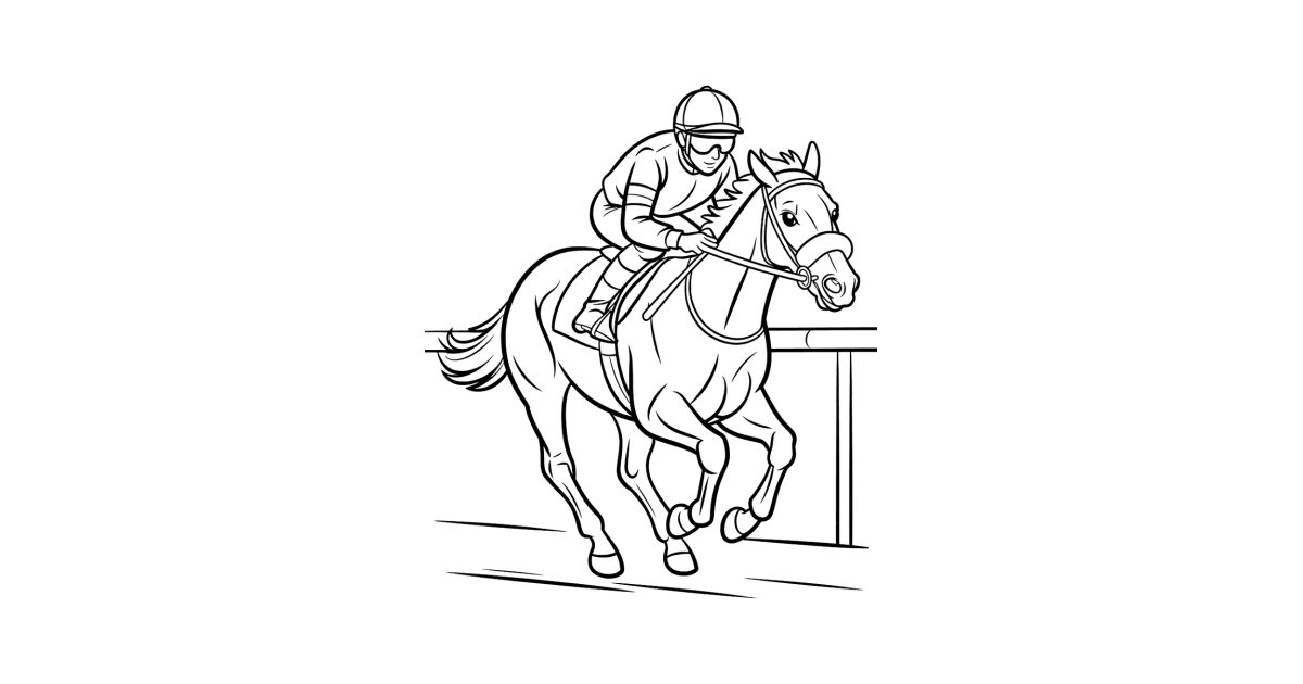 Jockey op racepaard kleurplaat — Gratis printen | Minipret