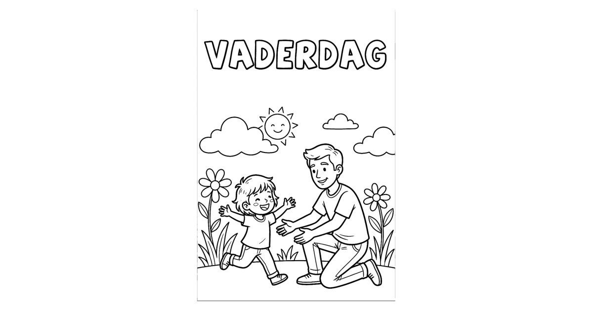 Vader en Kind Hand in Hand met Tekst Papa en Ik Vaderdag Kleurplaat