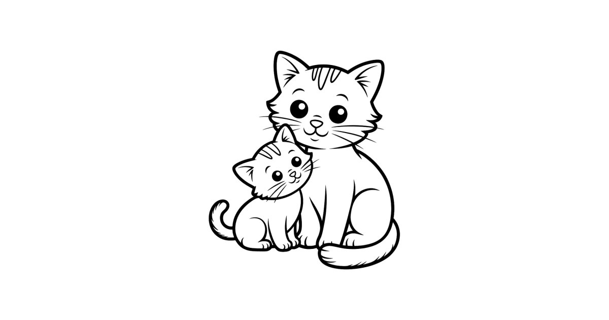 Kitten kleurplaat aait moeder kat | Gratis Printen | Minipret