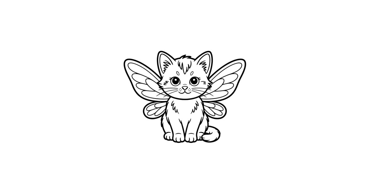 Kitten kleurplaat fee vleugels | Gratis printen | Minipret