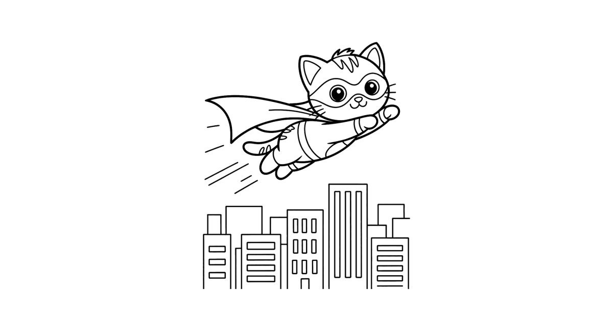 Kitten superheld kleurplaat — Gratis printen | Minipret