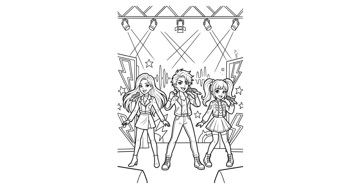 Kpop Demon Hunters kleurplaat podium | Gratis Printen | Minipret