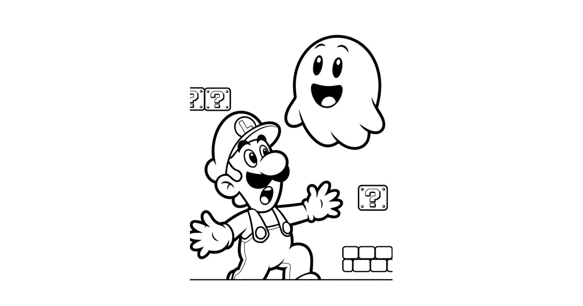 Luigi kleurplaat bange Boo spook Mario | Gratis printen