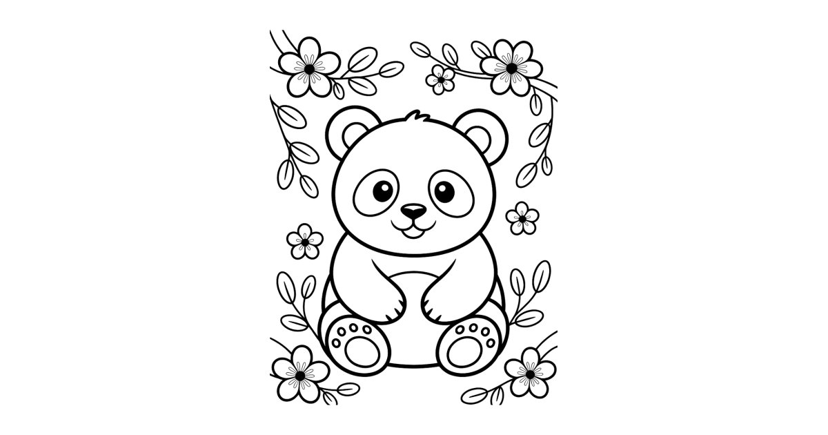 Panda bij kersenbloesemtak kleurplaat — Gratis printen | Minipret