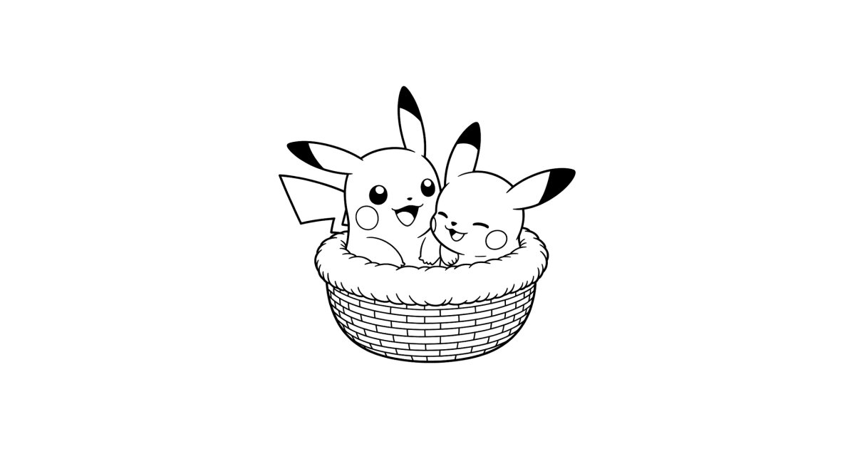 Pikachu en togepi in een mandje kleurplaat — Gratis printen | Minipret