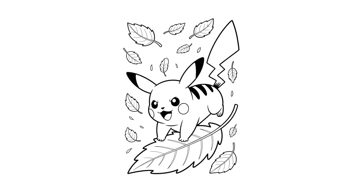 Pikachu rijdt op een vallend kleurplaat — Gratis printen | Minipret
