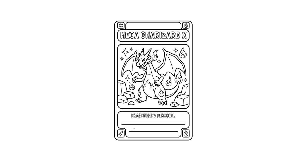 Mega Charizard X Pokémon kaart kleurplaat | Gratis printen | Minipret