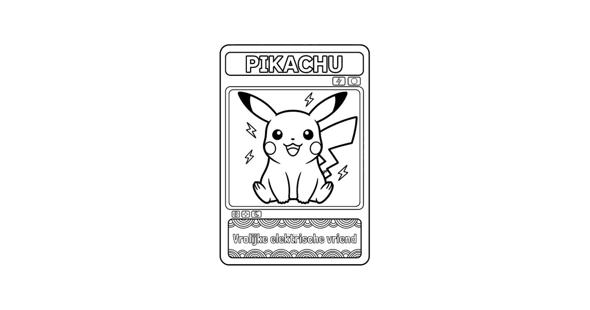 Pikachu Pokémon kaart kleurplaat | Gratis printen | Minipret