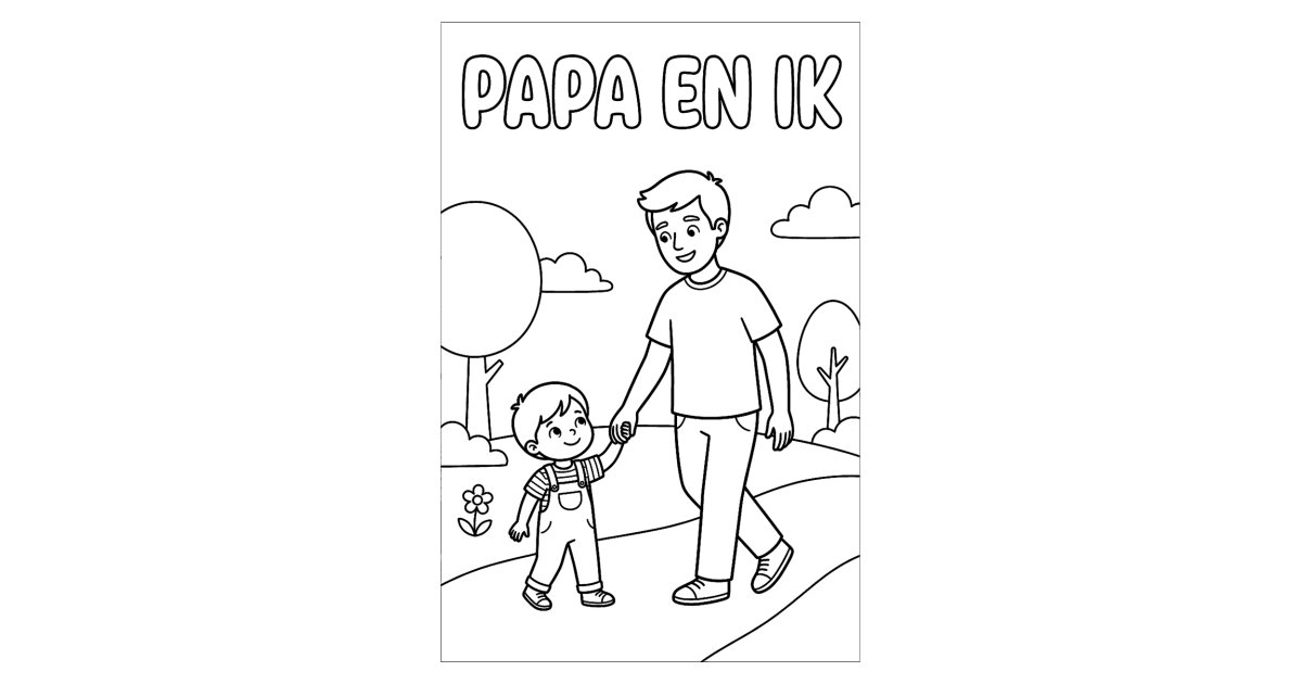 Vader en Kind Hand in Hand met Tekst Papa en Ik Vaderdag Kleurplaat