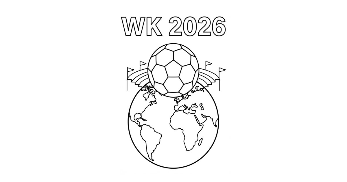 Wereldbol met voetbal en kleurplaat — Gratis printen | Minipret