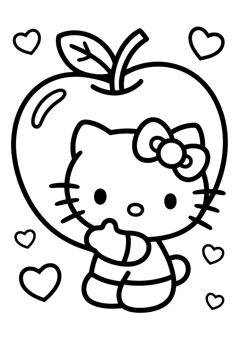 Hello Kitty en de reuzenappel kleurplaat — Gratis printen | Minipret