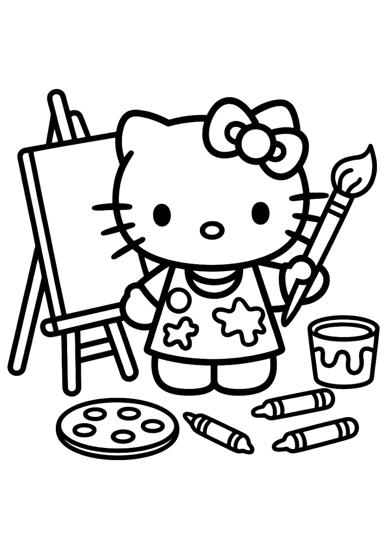 Hello Kitty schildert kleurplaat — Gratis printen | Minipret